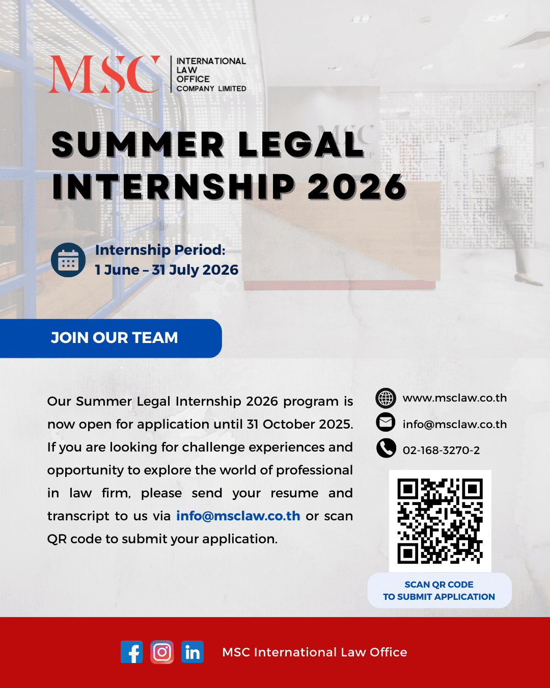 Summer Legal Internship 2026 - MSC International Law Office